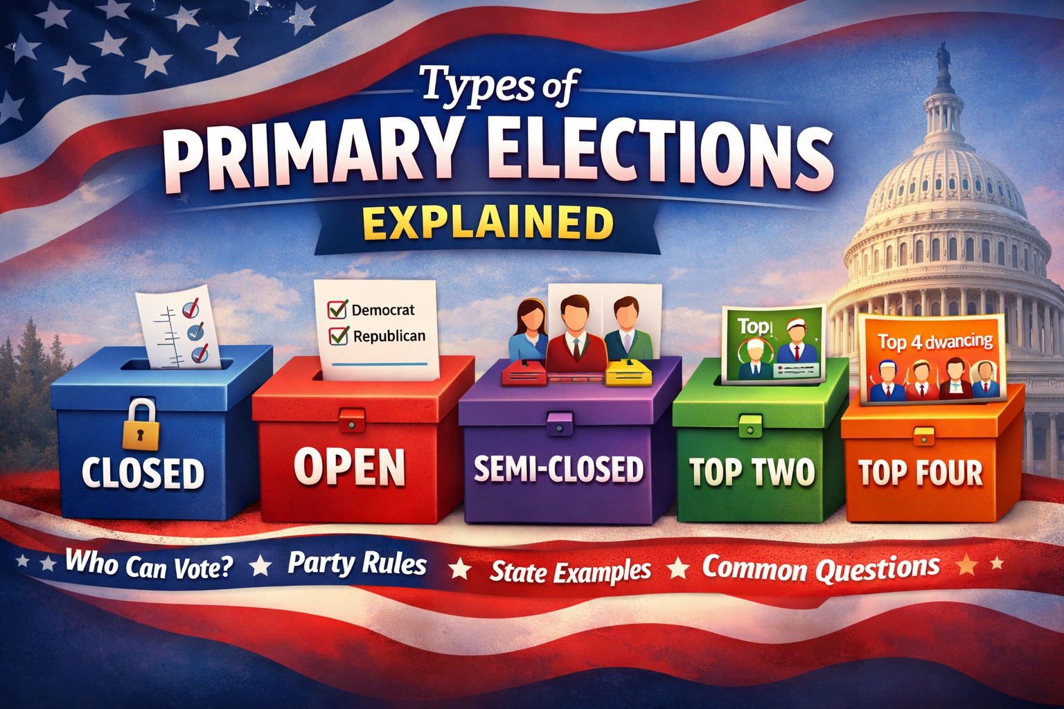 Primary Elections Explained: Closed, Open, Semi-Closed, Top-Two, Top ...
